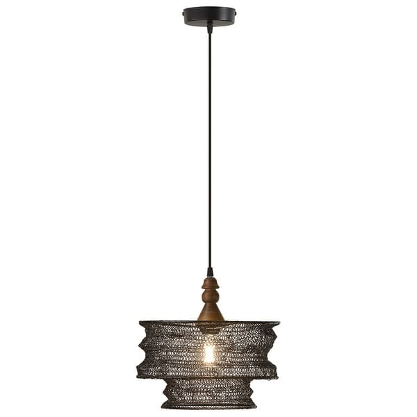 Cierra River of Goods Black Metal and Wood 12-Inch Pendant Light with ...