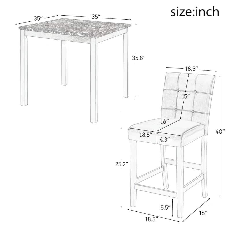 Modern 5 Piece Solid Wood Dining Set With Marbleized Wooden Table And 4