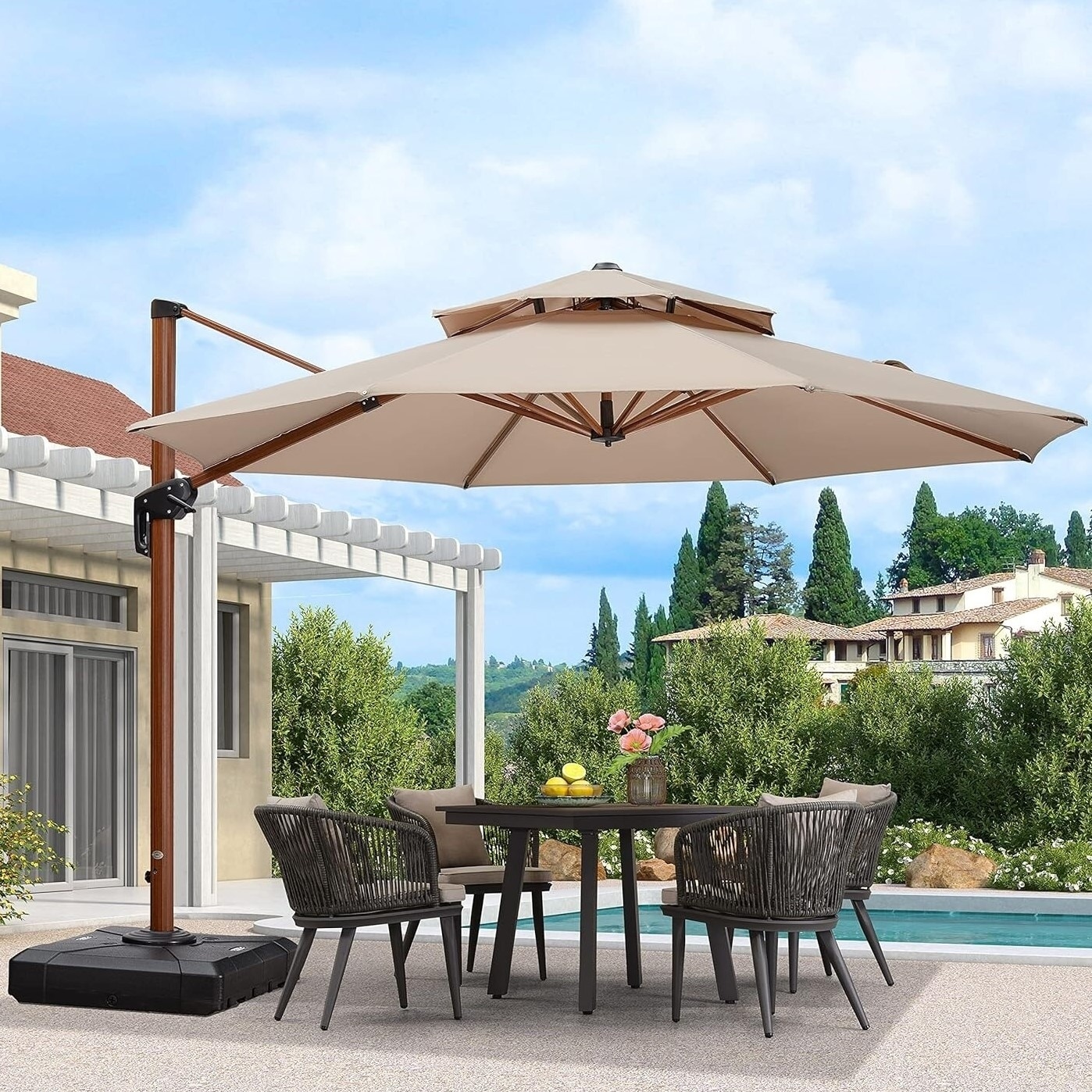 PURPLE LEAF 11ft Round Wood Pattern Patio Cantilever Umbrella - On Sale ...