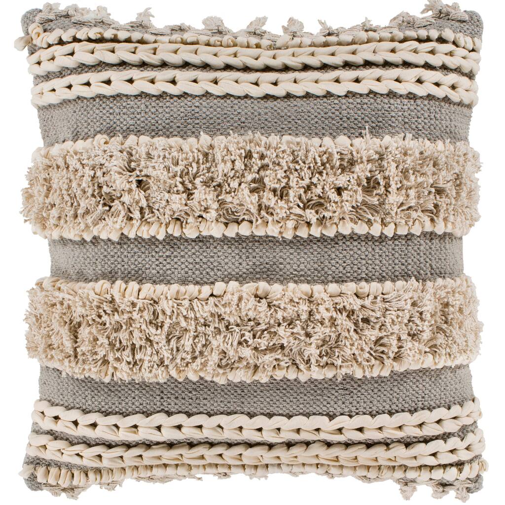 Rylie Navy Bohemian Braided Shag Poly Fill Throw Pillow (22" x 22 ...