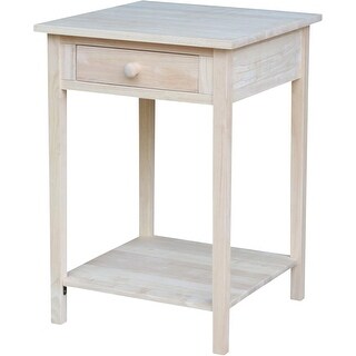 Unfinished Solid Parawood Bedside Table with Drawer and Shelf - Bed ...