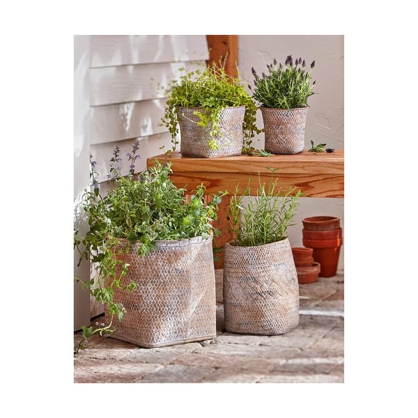 Maya Cement Basket Planter, 9.0L x 9.0W x 9.8H inches, holds up to an 6 ...