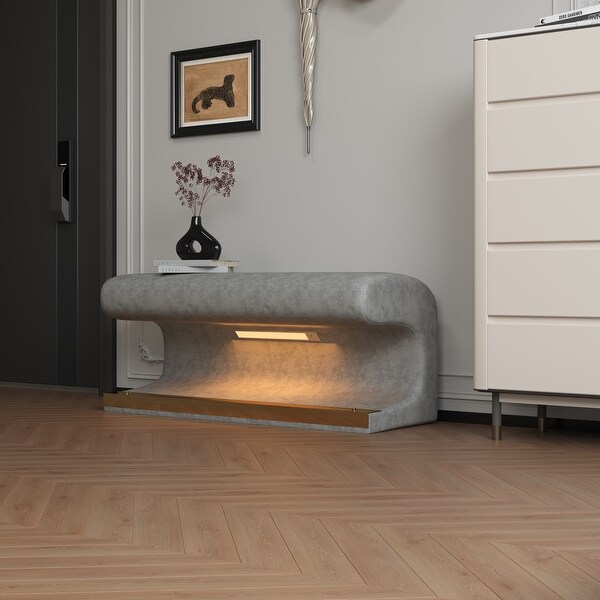 Gray Leather Upholstered Ottoman Bench Entryway Bench with LED Charming Lounge Bench Indoor Bench for Living Room Mudroom Bed Bath Beyond 41833552