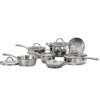 Gourmet Stainless Steel Tri-Ply Base Cookware Set, 12 Piece - Bed Bath ...