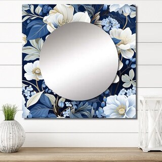 Designart "Icy Blue Snowy White Flowers Scenery I" Modern Wall Mirror ...