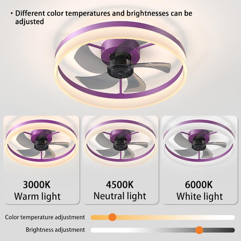 Low Profile LED Dimmable Ceiling Fan Double Color Round Ceiling Fan ...