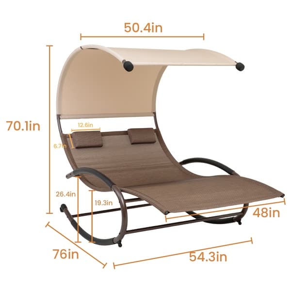 Outdoor Double Chaise Lounge Chair Rocking Lounger with Sunshade Canopy ...