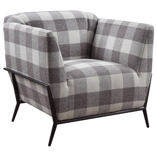 Fabric Accent Chair with Checkered Pattern and Angled Metal Legs, Gray ...