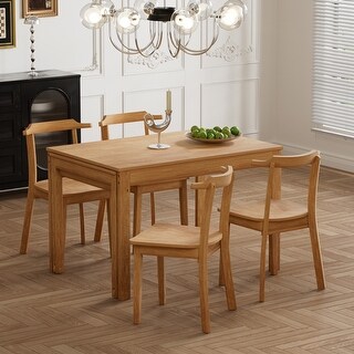 5-Piece Extendable Dining Table Set with Pull-Out Side Table and 4 ...