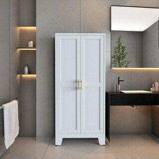 28-Inch white Storage Cabinet with Metal Handles for Living Room ...