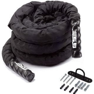 GSE™ 1.5"/2" Battle Rope with Sleeve & Anchor Strap, 30ft/40ft/50ft Gym ...