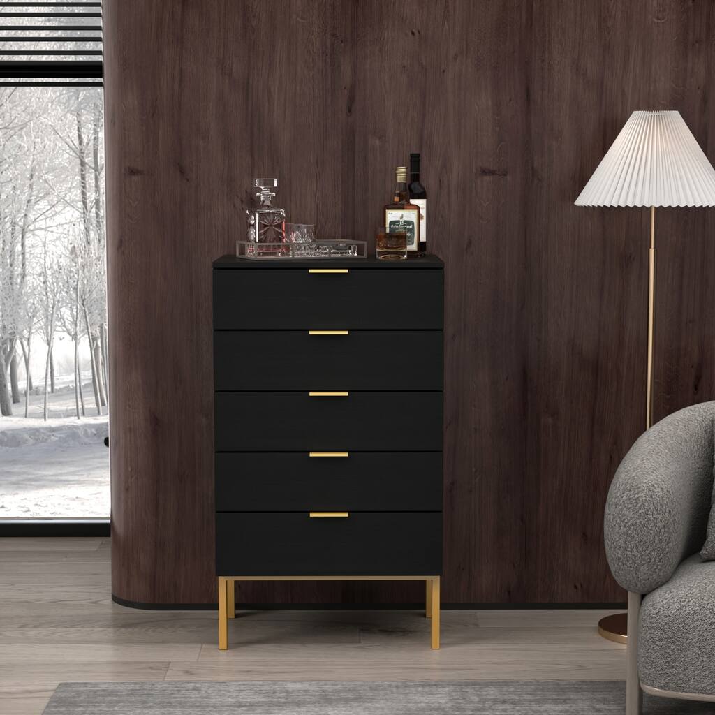 5 Drawer Dresser Chest End Table Storage Cabinet 23.6'' W White/Back ...