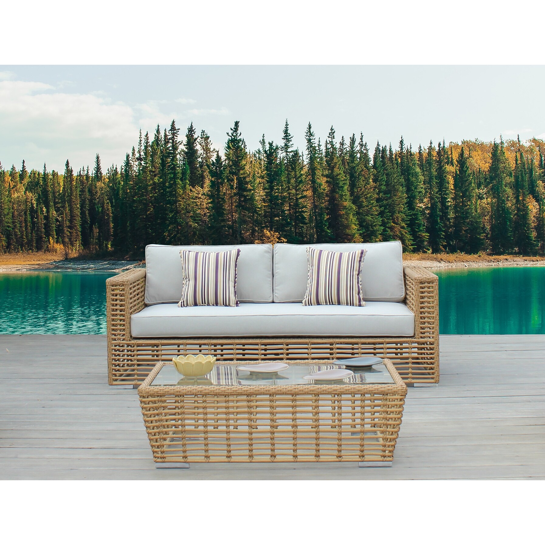 Renava Ko Tao Outdoor Beige & Wicker Sofa - On Sale - Bed Bath & Beyond ...