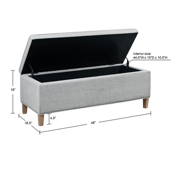 Martha Stewart Caymus Rectangular Storage Bench with Foam Cushion and Soft Close Lift Top Grey Finish Polyester Light Grey