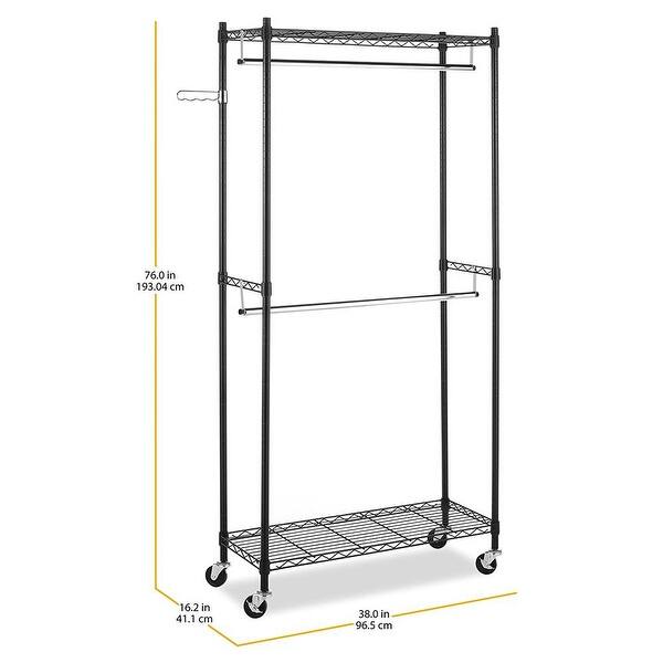 Heavy Duty Rolling Garment Rack Portable Double Hanging Rod Clothing ...