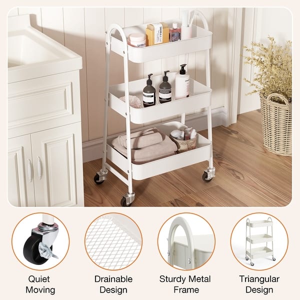 Slim Rolling Storage Cart 3-Tier Slim Storage Cart With Pull-Out ...