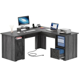L Shaped Desk with Monitor Shelf, Reversible Corner Computer Desk for ...