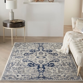 Nourison Cyrus Vintage Persian Medallion Ivory Navy Blue Area Rug - Bed ...
