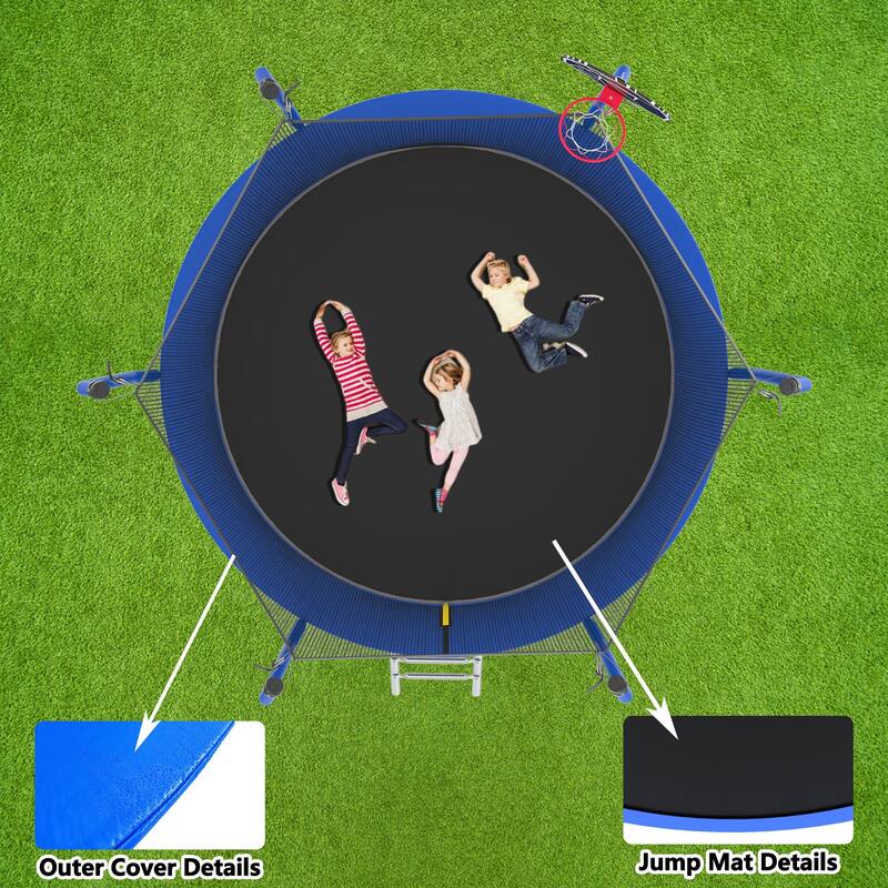 8 ft. Blue Galvanized Anti-Rust Outdoor Round Trampoline with ...