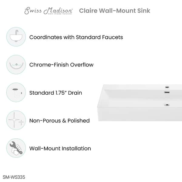 Swiss Madison SM-WS335 Claire 39-5/8" Rectangular Ceramic Wall Mounted ...