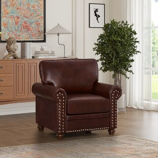 Roll Arm Sofa Leather Upholstered Single Sofa w/ Nailhead Trim ...