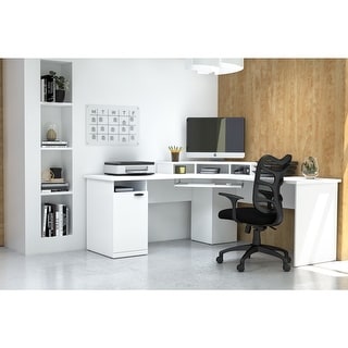 Bestar Hampton L-shaped Tiered Laminate Corner Computer Desk - Bed Bath ...