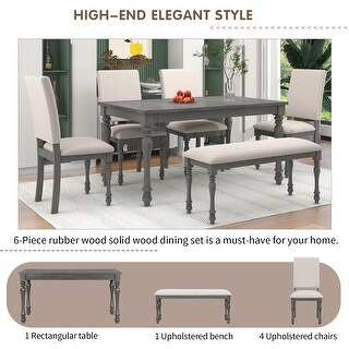 Gray Rectangular Dining Table Set with 4 Chairs & Bench for 6 People - Bed Bath & Beyond - 39380431