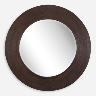 Uttermost Dutton Dark Walnut Round Mirror - 36"W x 36"H x 1.5"D - Bed ...