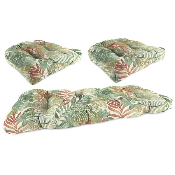Green Leaves Tufted Outdoor Wicker Cushion Set for Bench and 2 Seats ...