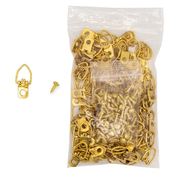 100 Brass Plated Heavy Duty 1 Hole D Ring Strap Picture Hanger - Bed ...