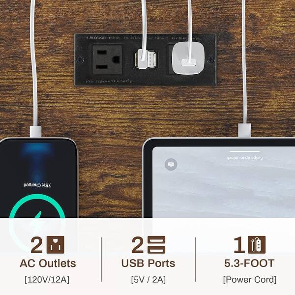 2 Person Computer Desk with Letter/A4 File Drawer Power Strip - Bed ...