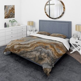 Designart "Gold And Grey A Marble Effect II" Gold Modern - Bedding Set ...