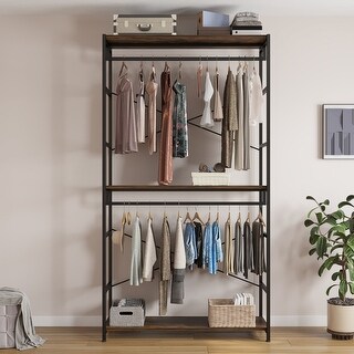 Double Rod Closet Organizer Storage Shelving Black Vingtage Walnut ...
