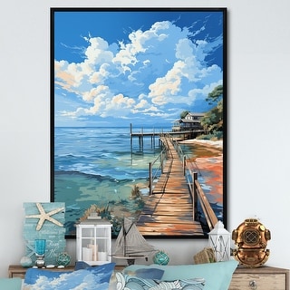 Designart "Pier And Dock Seaside II" Coastal Pier Framed Wall Art ...