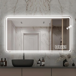 Bathroom Mirror with Led Lights Front and Backlit, Anti-Fog Lighted ...