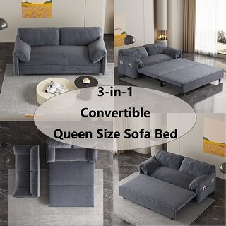 63.8" Convertible Sleeper Sofa 3-in-1 Queen Pull Out Sofa Bed Velvet ...