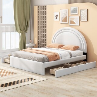 Upholstered Platform Bed, Full Size Teddy Bed Frame with 4 Drawers for ...