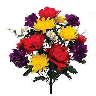Mixed Colors Assorted Peonies And Mums Bush Artificial Flowers - Green ...
