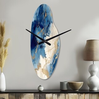 Designart - Blue and Gold Marble Clouds X - Fractals Large Wall Clocks ...