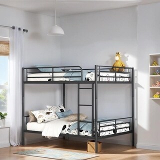 Full Over Full Bunk Bed with Support Legs, Metal Bed with Full Length ...
