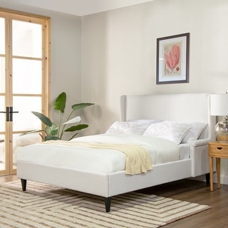 Clara Transitional Upholstered Wingback Shelter Platform Bed - Bed Bath ...