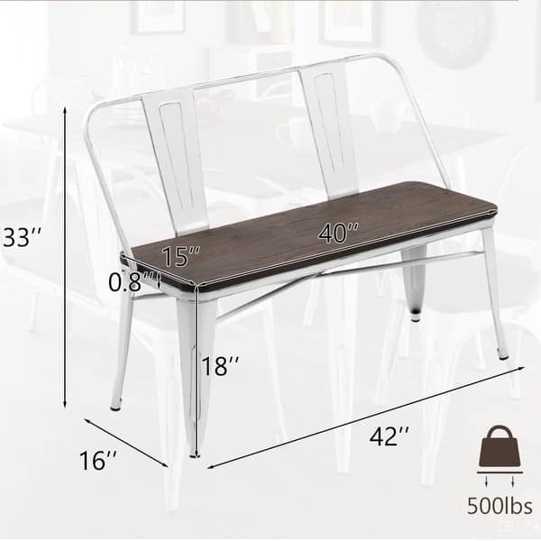 Dining Bench, Entryway Bench with Back, Farmhouse Metal Dining Bench ...