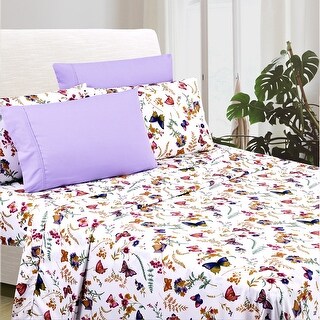 6-Piece Egyptian Comfort 1800 Series Ultra Full Purple Butterfly - Bed ...