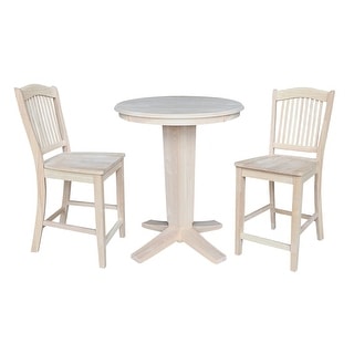 30 in Round Top Counter Height Dining Table with 2 Stools in Unfinished ...
