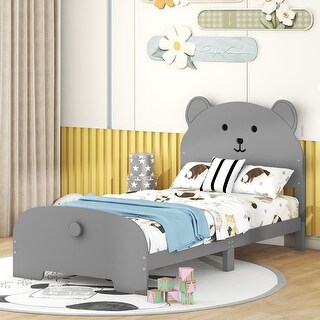 Bear-shaped Twin Size Wood Platform Bed for Kids, Teens, Boys - Bed ...
