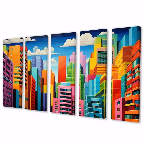 Designart "Pop Art Miami Cityscape III" Cityscapes Multipanel Wall ...
