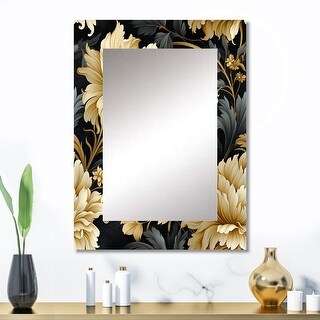 Designart "Luxurious Black And Beige Flowers Damask" Damask Black Wall ...