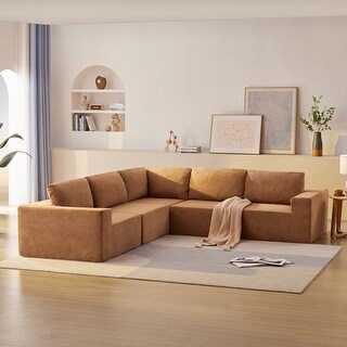 5 Pieces Brown Sectional Sofa Set, Modular Sectional Sofa Convertible Sleeper Sofa Bed for ...