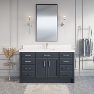 Calumet 75-in Solid Hardwood Bathroom Vanity with Engineered Stone ...