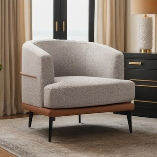 Modern Two-tone Barrel Fabric Chair, Upholstered Round Armchair for ...